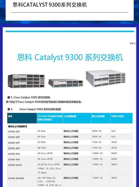 思科（CISCO）C9300系列核心网络三层企业级 千兆48口POE交换机 C9300-48P-A 13651169867-ZOL经销商